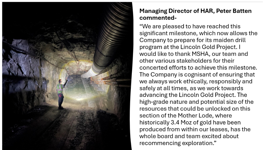 Haranga Resources (ASX:HAR) Advances Underground Works Ahead of Drilling at Lincoln